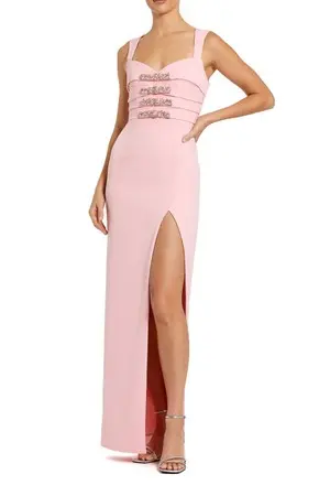 Mac Duggal Sleeveless Crepe Gown With Bow Embellishments - Blush