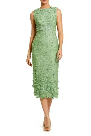 Mac Duggal Floral Applique Sleeveless Midi Sheath Dress - Sage