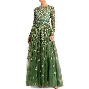 Mac Duggal Embellished High Neck A-line Gown - Sage