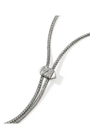 John Hardy Sterling Pave Diamond Stud Lariat Necklace