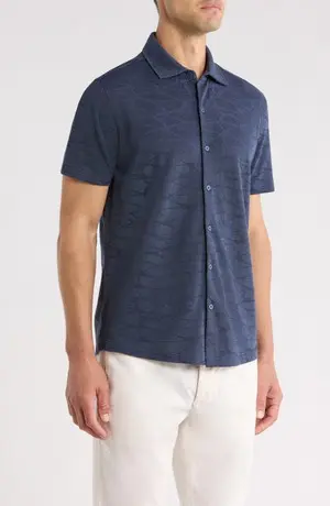 Robert Barakett Graham Short Sleeve Sleeve Knit Button-up Shirt - Dark Caspian