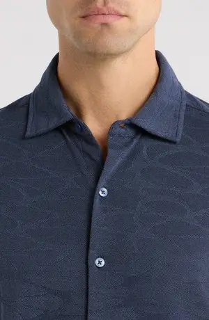 Robert Barakett Graham Short Sleeve Sleeve Knit Button-up Shirt - Dark Caspian