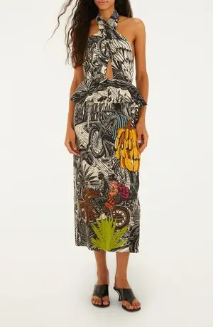 Farm Rio Ruta Embroidered Maxi Dress - Beige