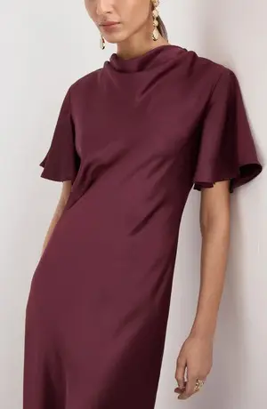 Mango Satin Draped Neck Maxi Dress