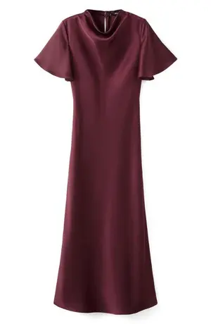 Mango Satin Draped Neck Maxi Dress