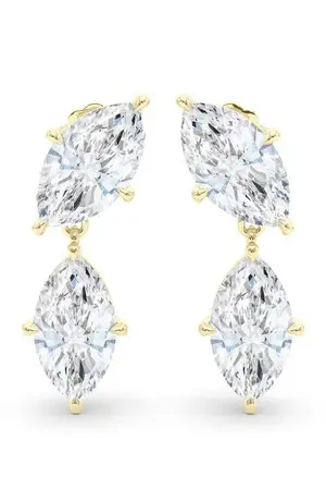 HAUTECARAT Lab Grown Diamond Twin Marquise Drop Earrings - Yellow Gold