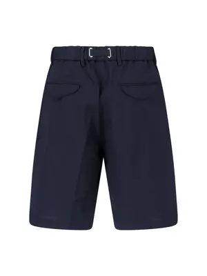 WHITE SAND Belted Linen Shorts - Blue