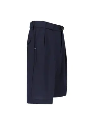 WHITE SAND Belted Linen Shorts - Blue