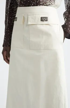 FERRAGAMO Hug Buckle Coated Linen Cargo Skirt - Mascarpone