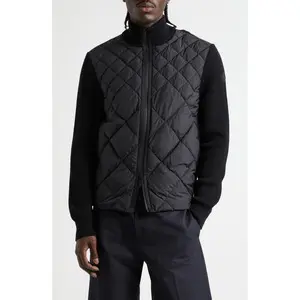 Moncler Hybrid Quilted Down Fill & Wool Cardigan