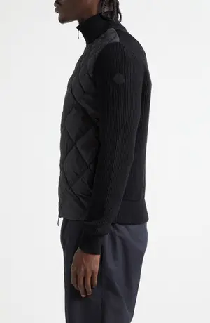 Moncler Hybrid Quilted Down Fill & Wool Cardigan