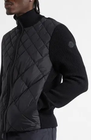 Moncler Hybrid Quilted Down Fill & Wool Cardigan