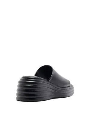 THERAPY AUSTRALIA Flaunt Square Toe Wedge Sandal - Black Smooth Pu