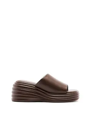 THERAPY AUSTRALIA Flaunt Square Toe Wedge Sandal - Chocolate Smooth Pu