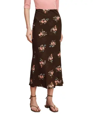 Brown Floral Midi Skirts