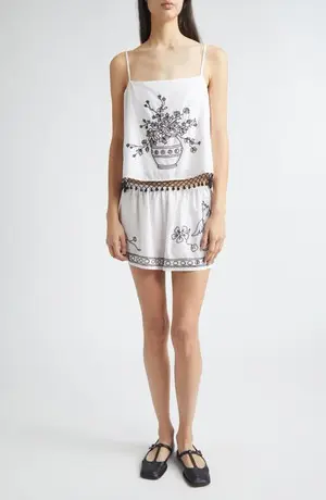 BODE Beaded Cockatoo Poplin Tap Shorts - White
