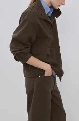 Mango Cotton Twill Jacket - Chocolate