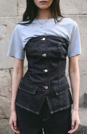 Mango Clemence Denim Bustier Top