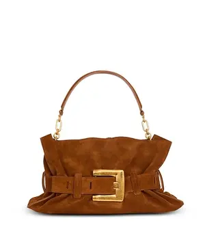Balmain Anthem Medium Suede Leather Bag - Brown
