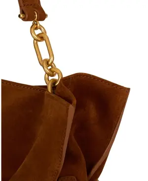 Balmain Anthem Medium Suede Leather Bag - Brown