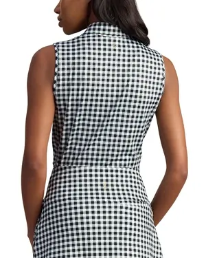 RHONE Sleeveless Collared Polo Shirt - Black Gingham