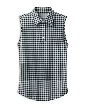 RHONE Sleeveless Collared Polo Shirt - Black Gingham