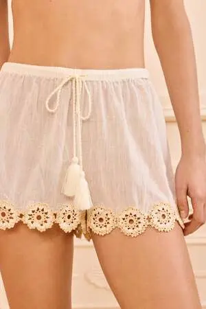 Ulla Johnson Liya Crochet Trim Coverup Shorts - Creme