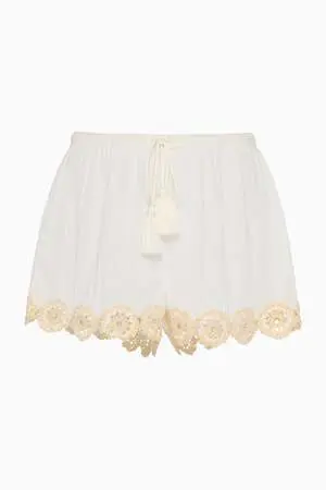 Ulla Johnson Liya Crochet Trim Coverup Shorts - Creme