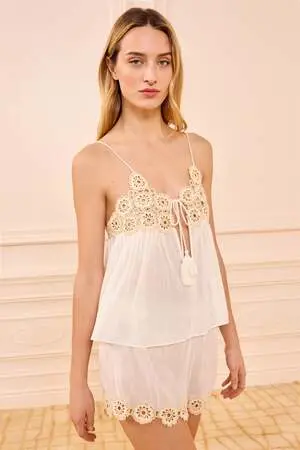 Ulla Johnson Alessia Coverup Top With Crochet Detail - Creme