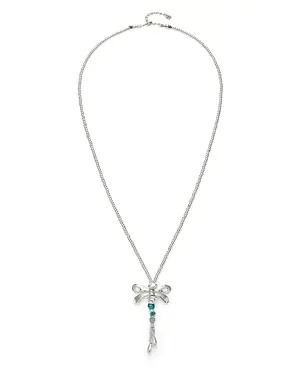 UNODE50 Long -plated Dragonfly Pendant Necklace With Crystals - Silver