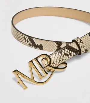 Marina Rinaldi Leather Snakeskin-effect Logo Belt - Grey