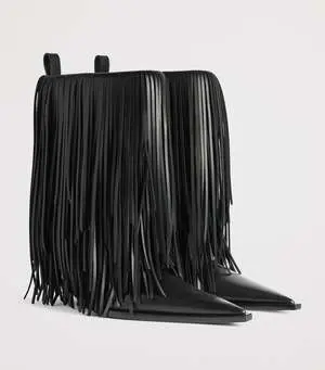 Balenciaga Calfskin Avenue Fringed Heeled Boots 90