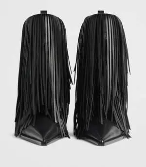 Balenciaga Calfskin Avenue Fringed Heeled Boots 90
