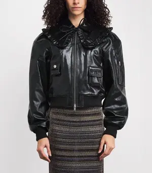GANNI Recycled Leather Ruffled-collar Jacket