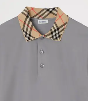 Burberry Cotton Check-collar Polo Shirt - Grey