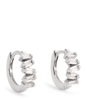 SUZANNE KALAN Gold And Diamond Bold Huggie Earrings White