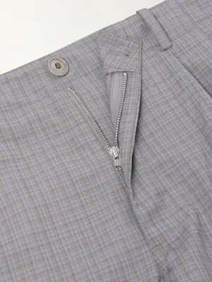 Our Legacy Ponte Straight-leg Pleated Checked Grain De Poudre Shorts - Gray