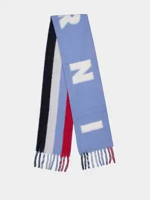 Marni Lilac Wool Logo Scarf - Blue