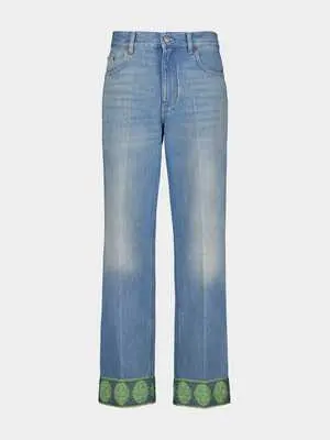 Valentino Garavani Denim Trousers With Jacquard Trim - Blue