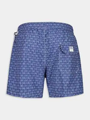 Fedeli Madeira Vintage Pattern Sustainable Swim Trunk - Blue