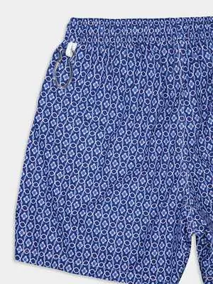 Fedeli Madeira Vintage Pattern Sustainable Swim Trunk - Blue