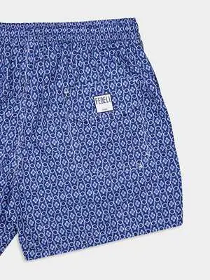 Fedeli Madeira Vintage Pattern Sustainable Swim Trunk - Blue
