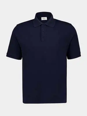 Saint Laurent Marine Cassandre Polo Shirt In Piqu - Blue