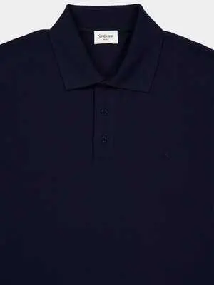 Saint Laurent Marine Cassandre Polo Shirt In Piqu - Blue