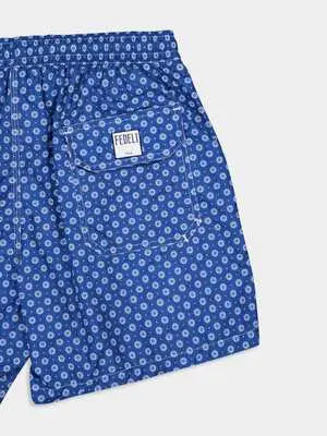 Fedeli Madeira Flower Pattern Swim Trunk - Blue