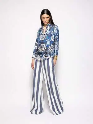 PAULA Hand-woven Striped Wide-leg Pants