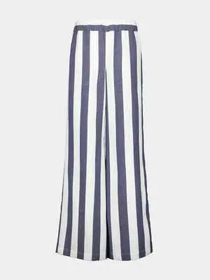 PAULA Hand-woven Striped Wide-leg Pants - Blue