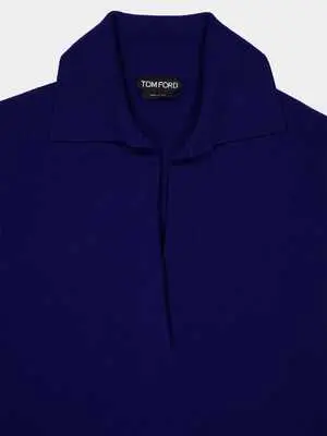 TOM FORD Bright Navy Long Sleeve Cashmere Polo - Blue