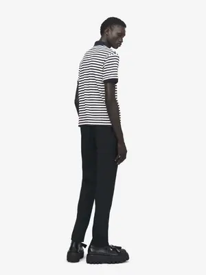 Alexander McQueen Ivory And Navy Striped Polo Shirt - Blue