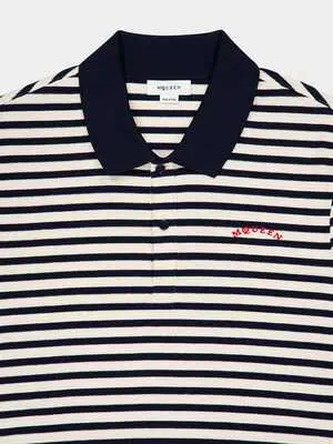 Alexander McQueen Ivory And Navy Striped Polo Shirt - Blue
